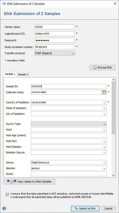 ENA Submission Data - Ridom SeqSphere+ Documentation